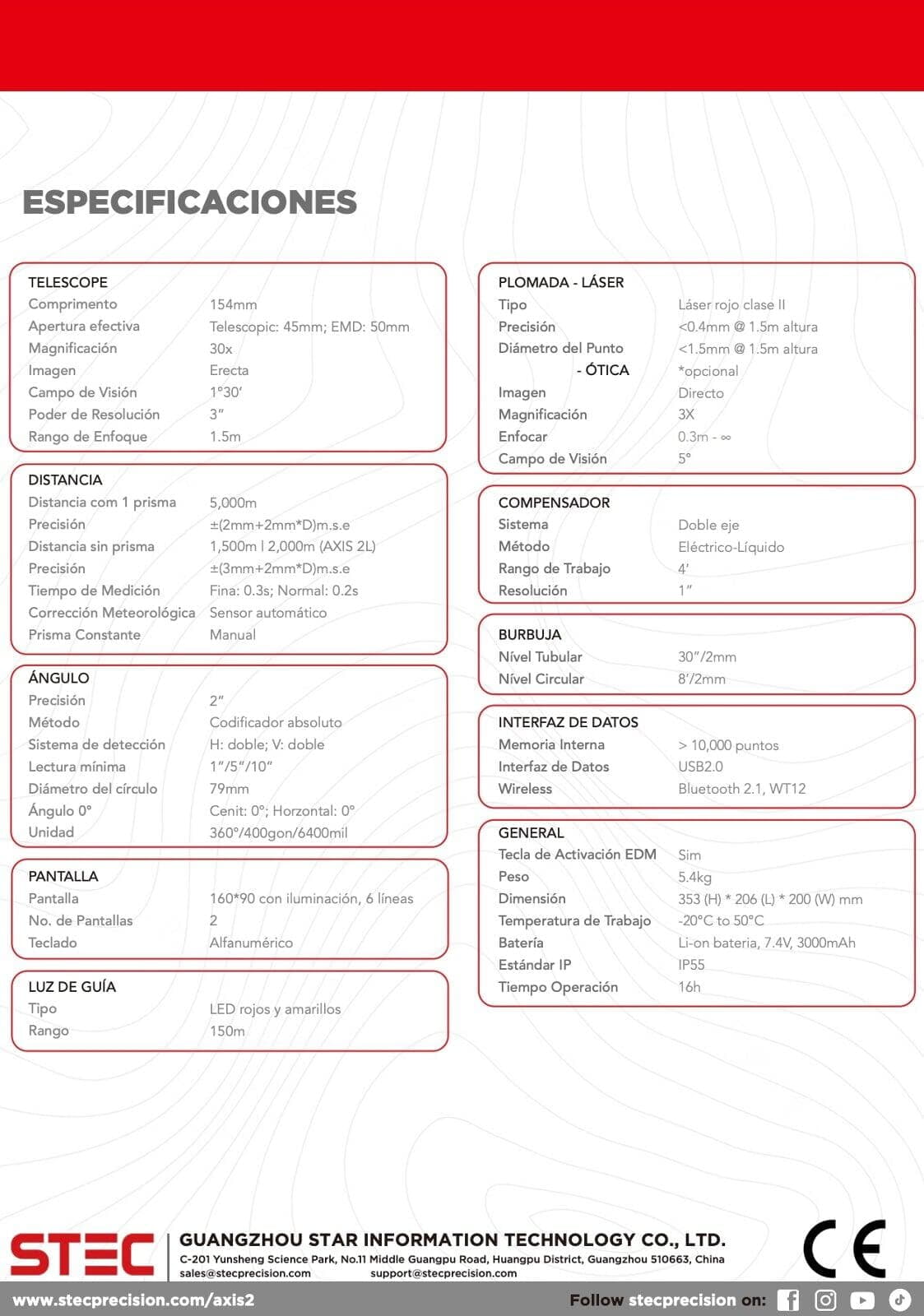 Paquete Estacion Total Marca Stec Modelo AXIS 2